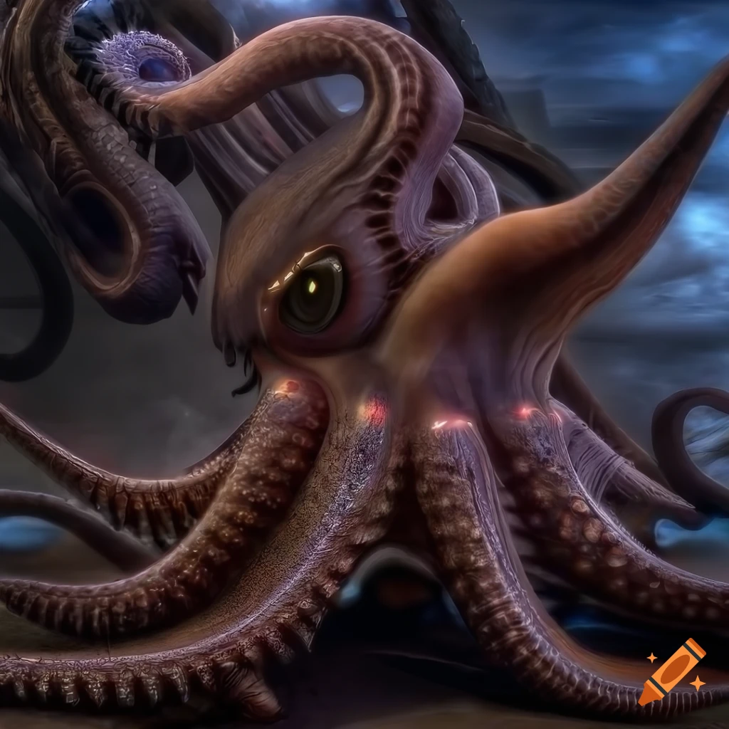 A mysterious alien creature with tentacles and otherworldly presence ...
