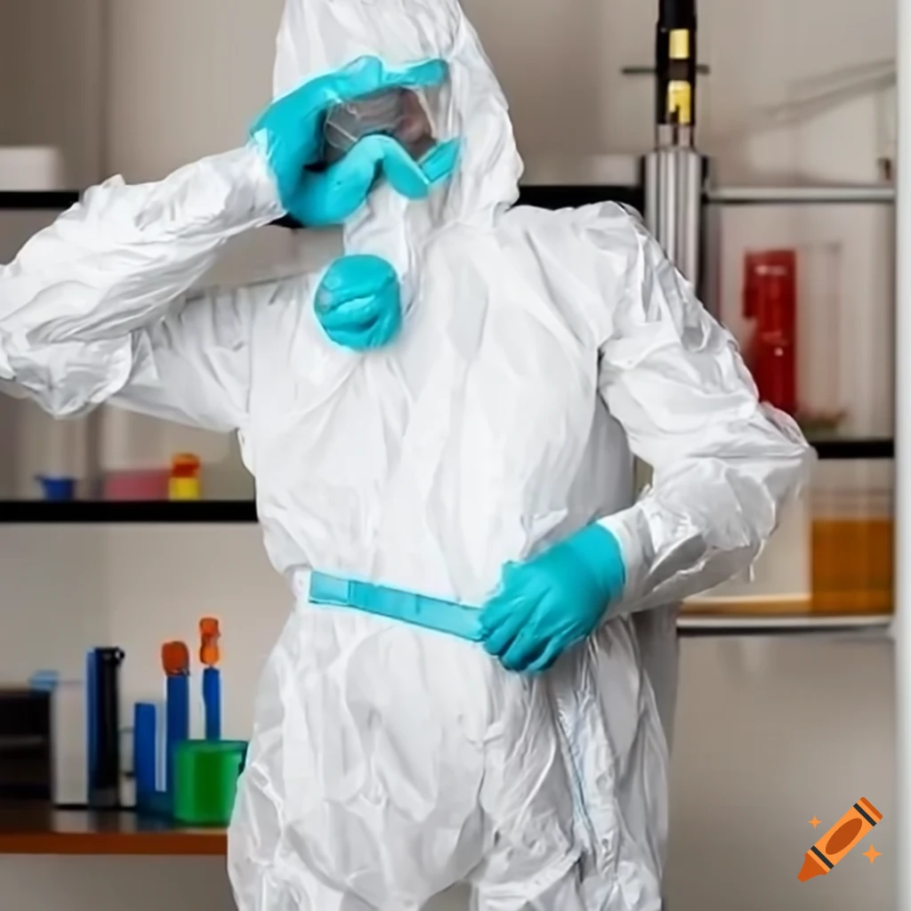 Scientist wearing a realistic chemical protective suit in the laboratory