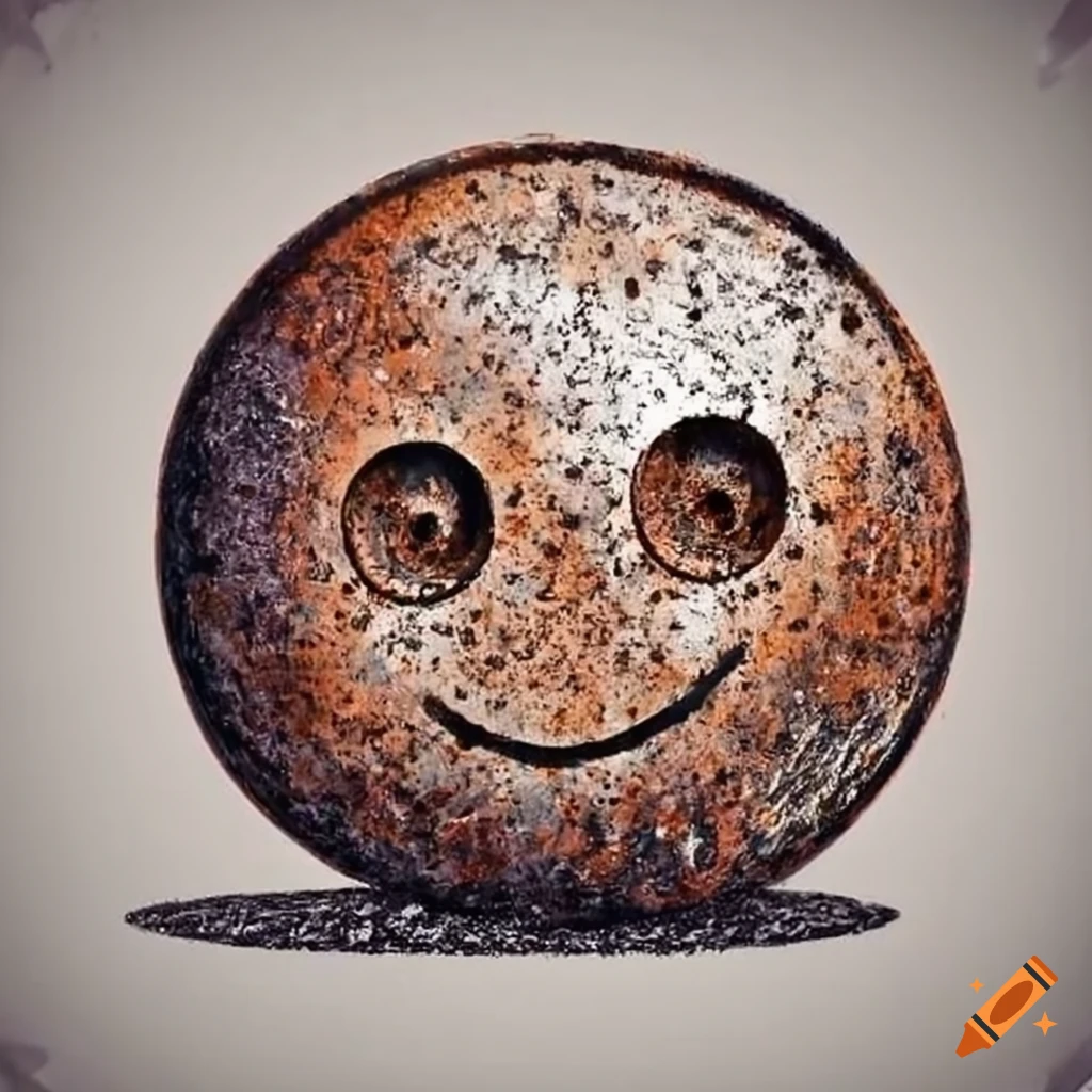 Smile metal rusty balls arranged in disarray on Craiyon