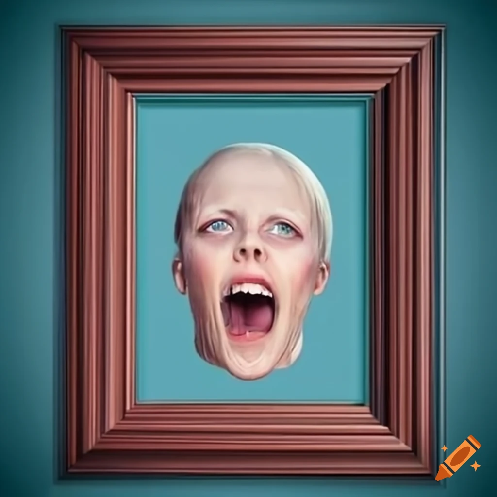 A head stuck in a frame of a picture on Craiyon