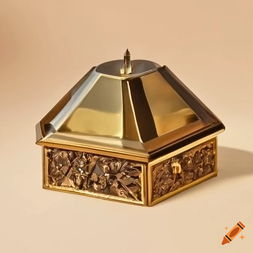Large brass and crystal cone puzzle box with engravings on Craiyon