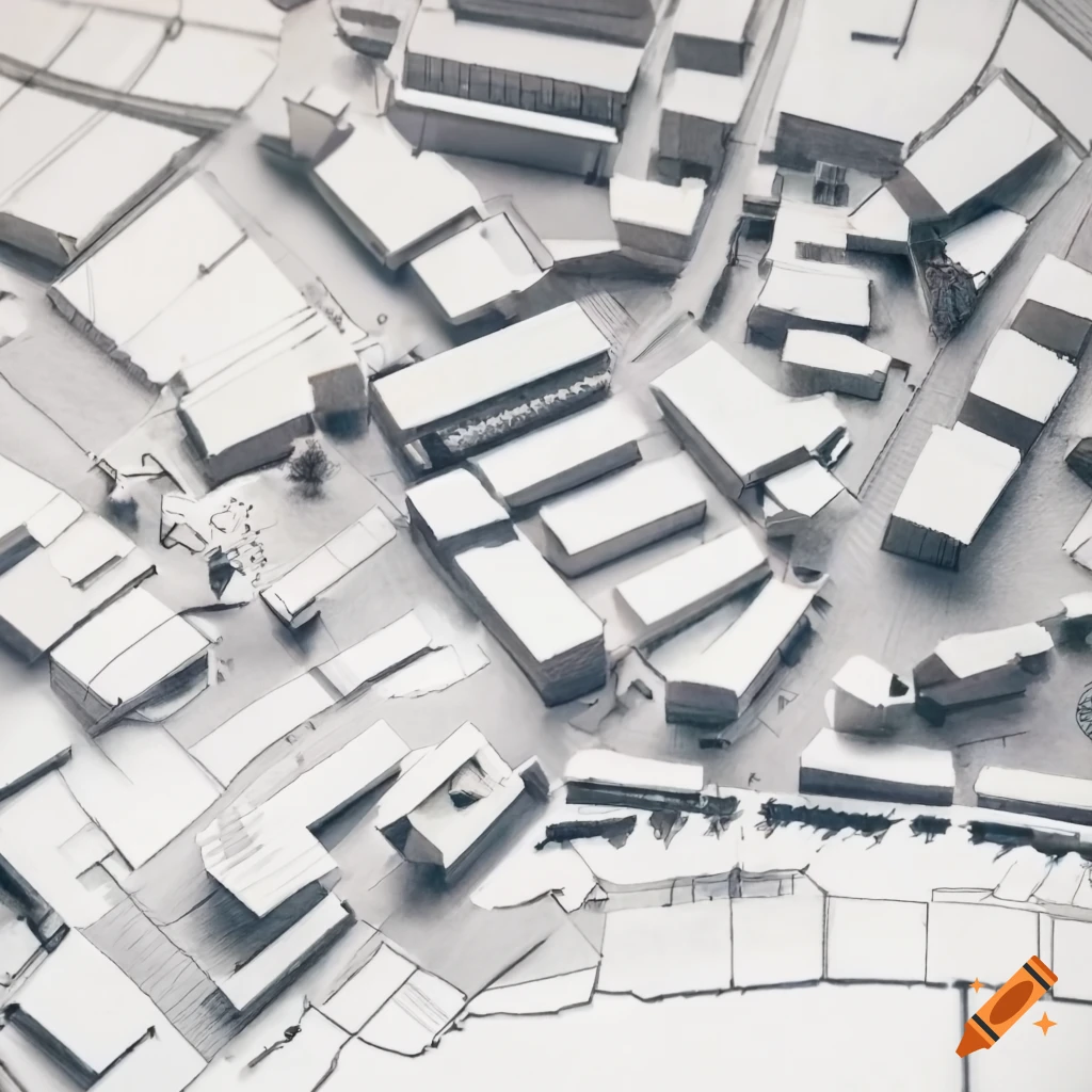 Village plan, architecture business blueprint model, birds eye view