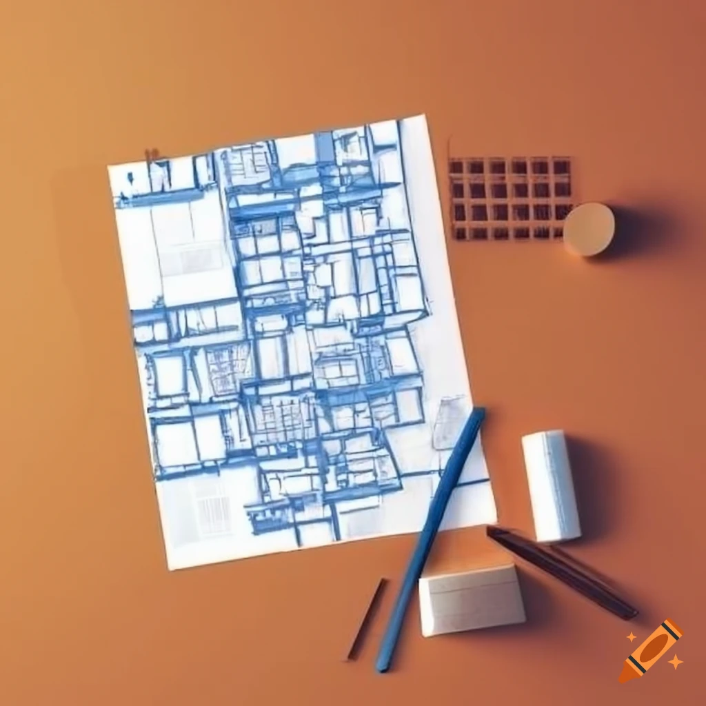 Village plan, architecture business blueprint model, birds eye view on ...