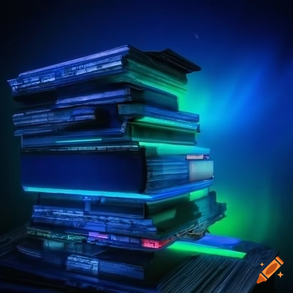 Rgb gaming stack of books, index book, database, crystal splash ...