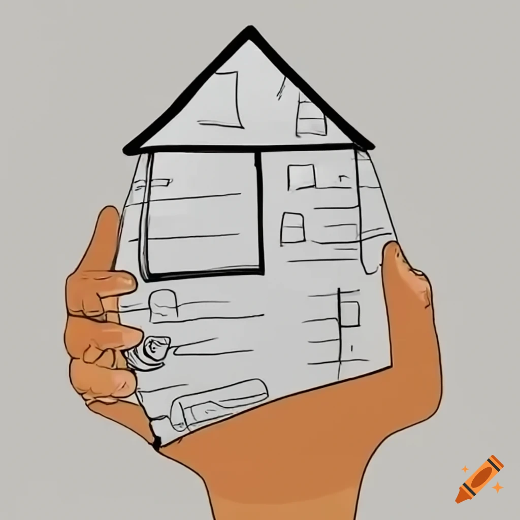 Four finger hand holding up a house on Craiyon