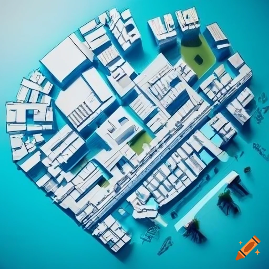 Village plan, architecture business blueprint model, birds eye view on ...