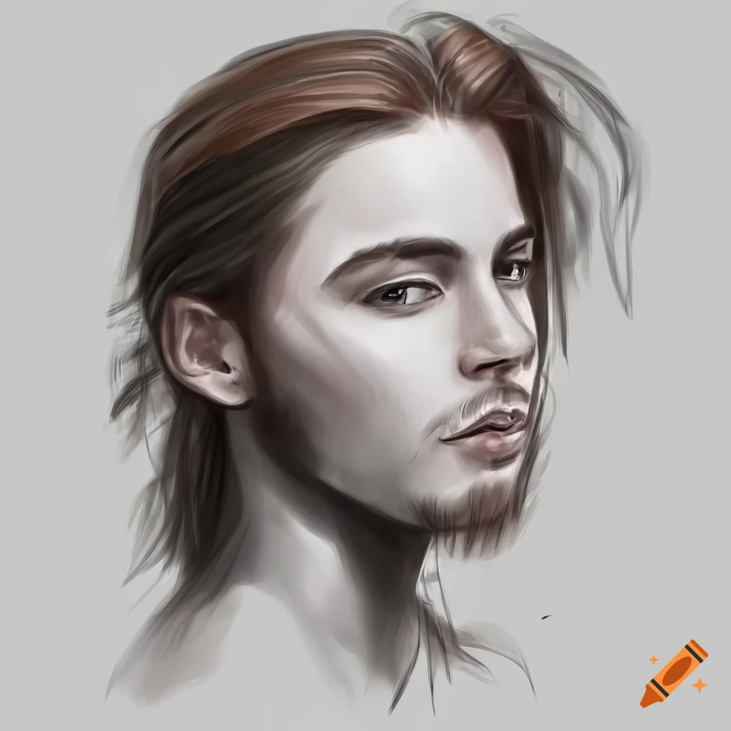 Detailed portrait rough man long brown hair
