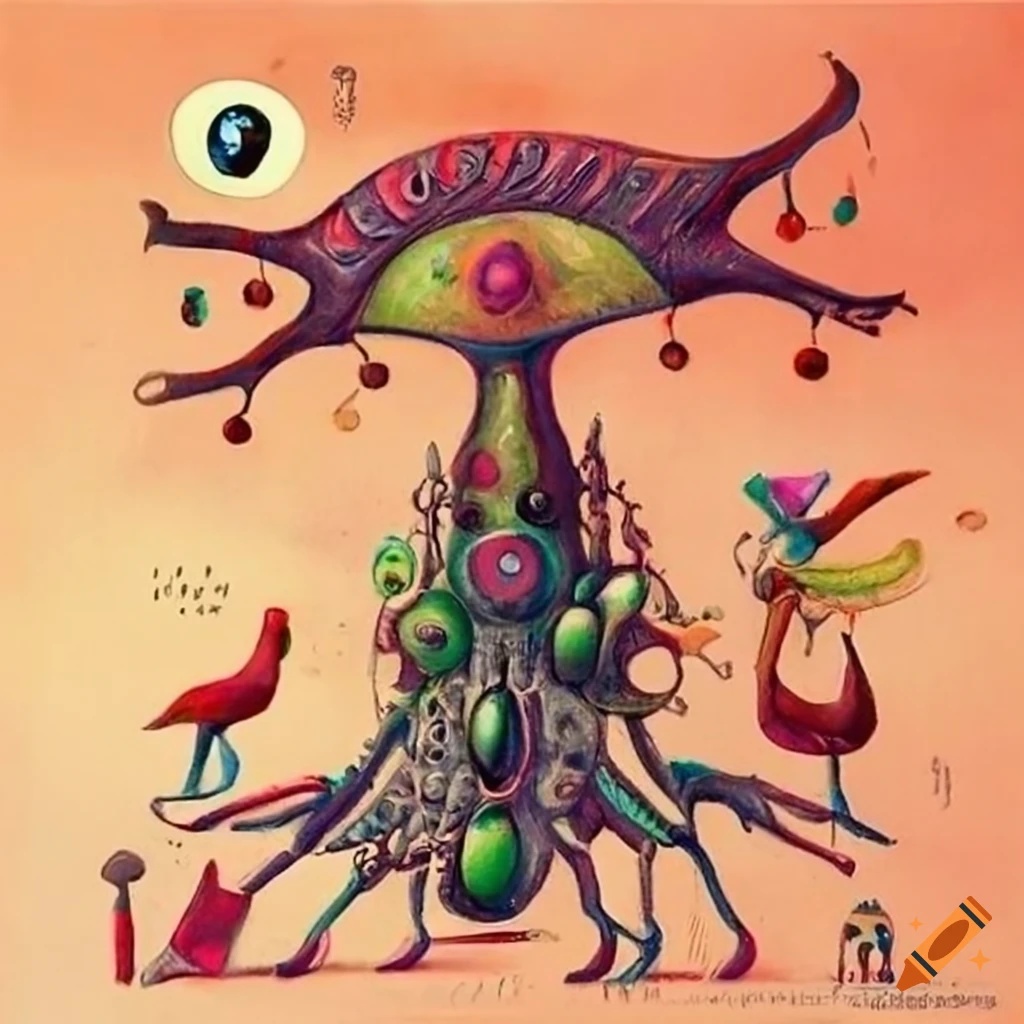 Alfred pellan drawing scene decor microcosme many creatures surrealist ...