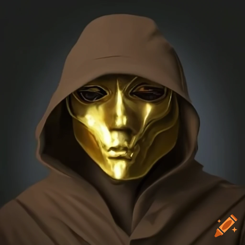 Hooded man with a golden mask on Craiyon