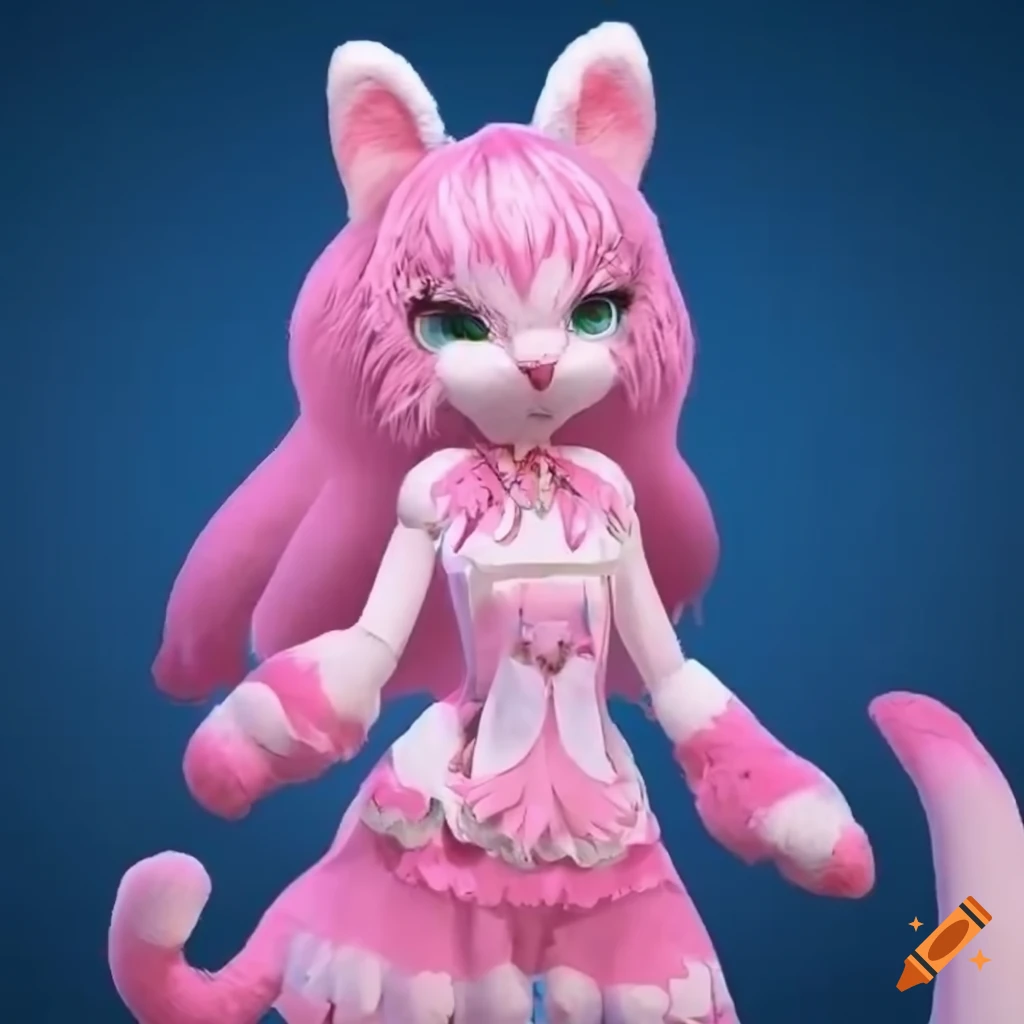 Cat kemono furry pink with antlers and a with bunny ears with cutecore ...