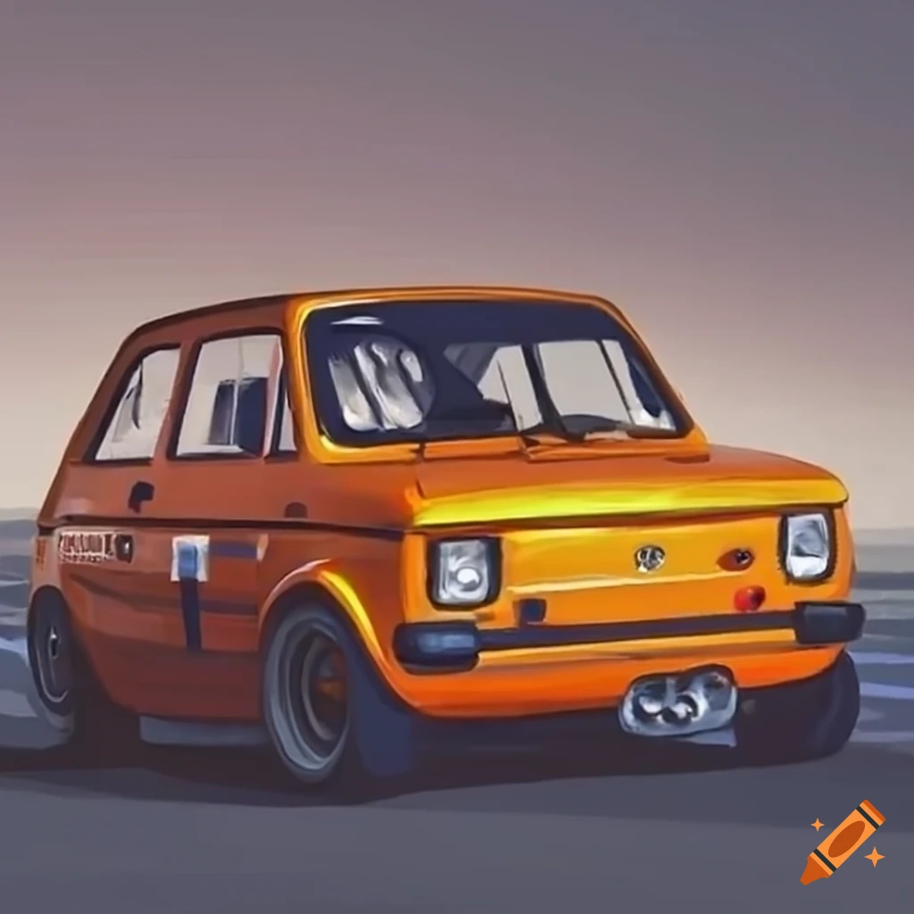 Fiat 126p oil paint on race track on Craiyon