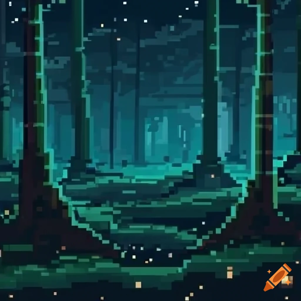 Pixel art forest at night on Craiyon