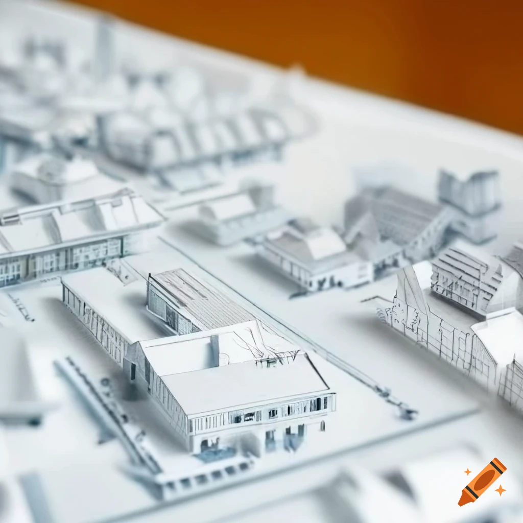 Village plan, architecture business blueprint model, birds eye view