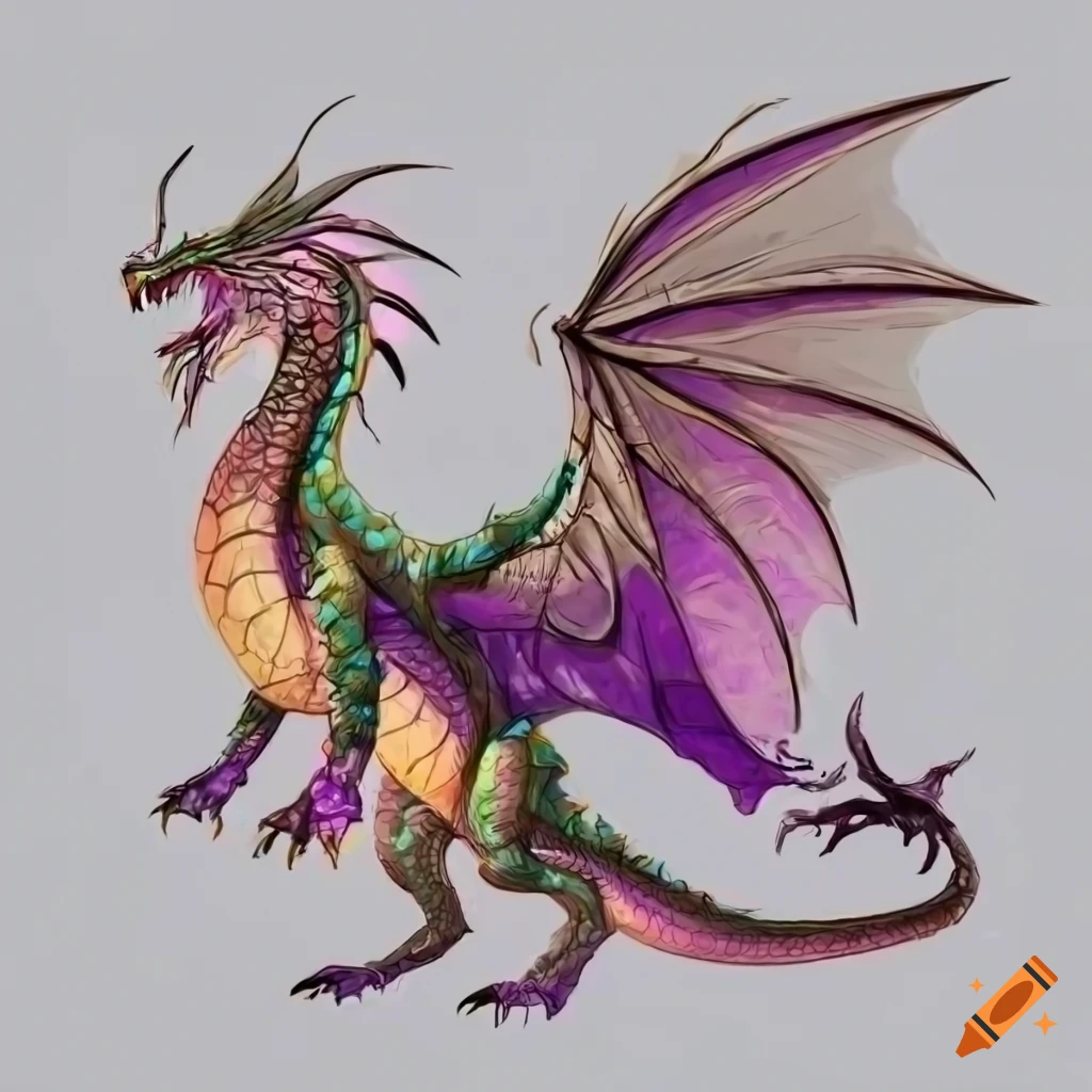 Concept designs of a dragon. Full dragon body. Dragon has four legs and ...