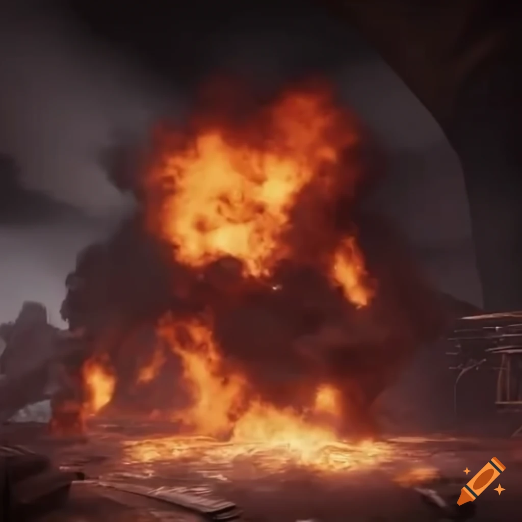 Unreal engine 5 fire explosion with black smoke on Craiyon