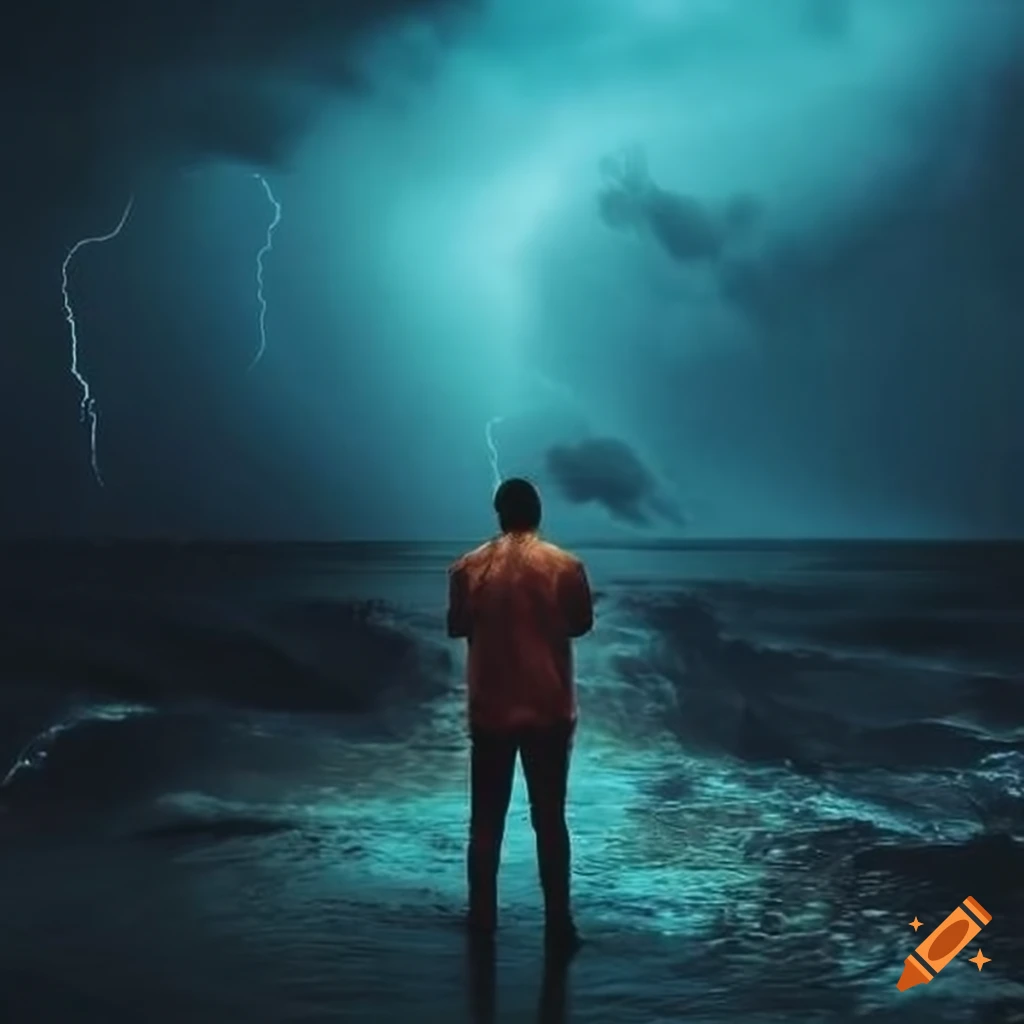 Man against the storm on Craiyon