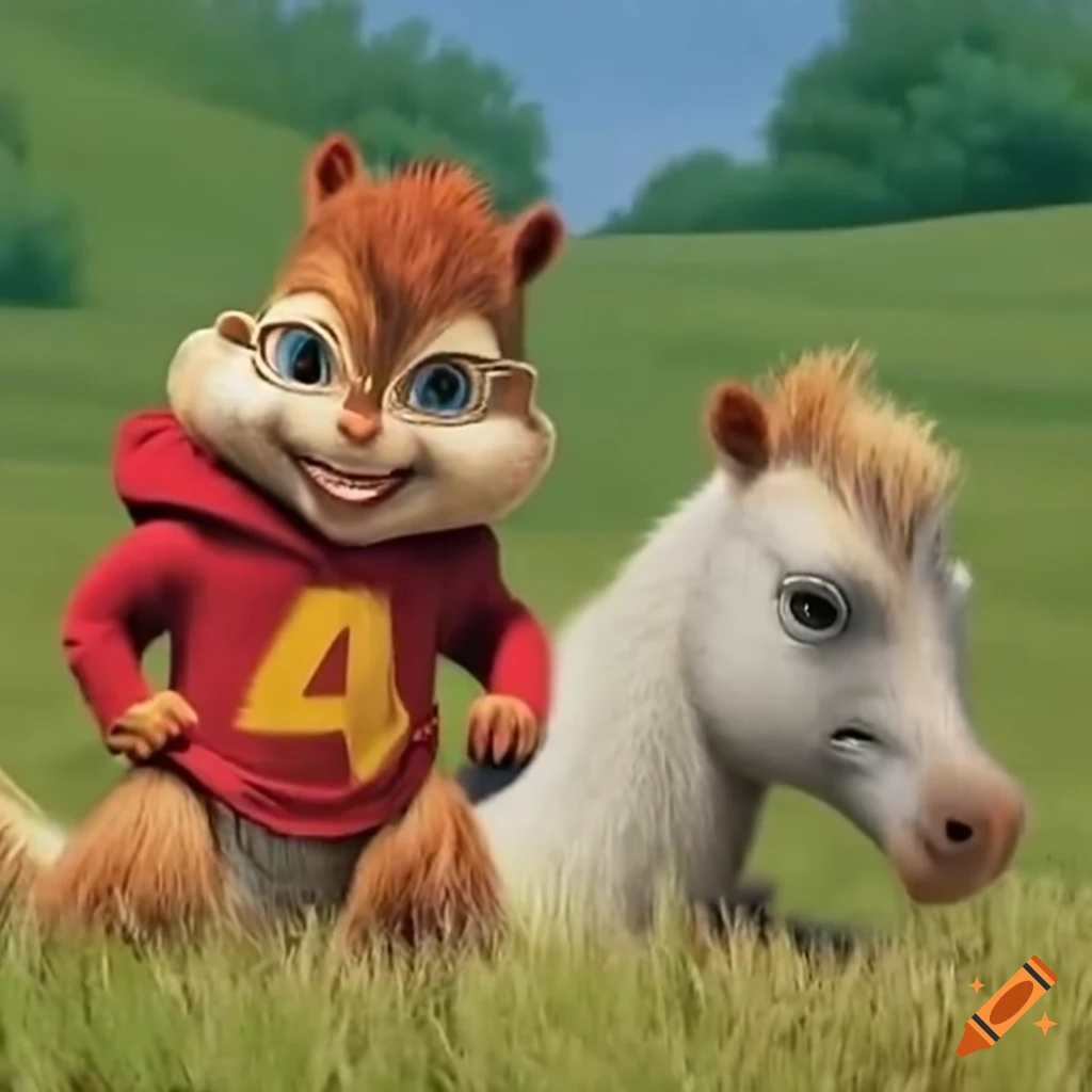 Alvin and the chipmunks riding on white horses through a prairie