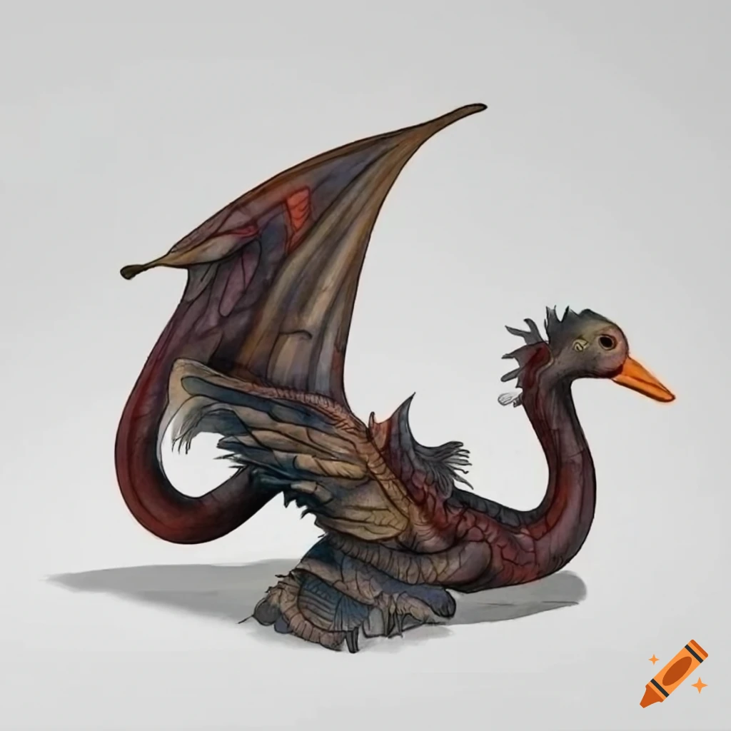 A mythical creature with a goose head on a dragon body on Craiyon