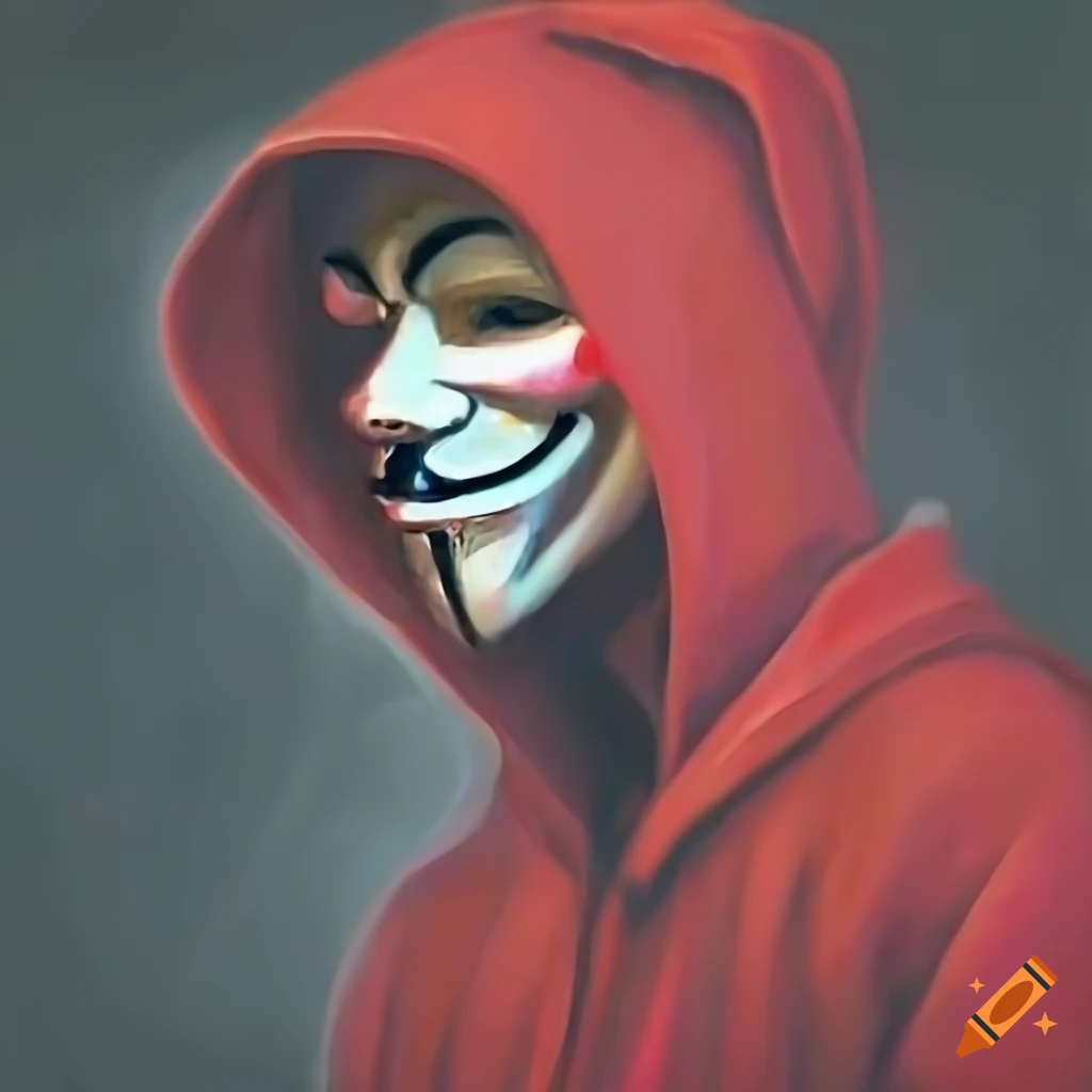 Profile photo of a hacker in a red hoodie on Craiyon