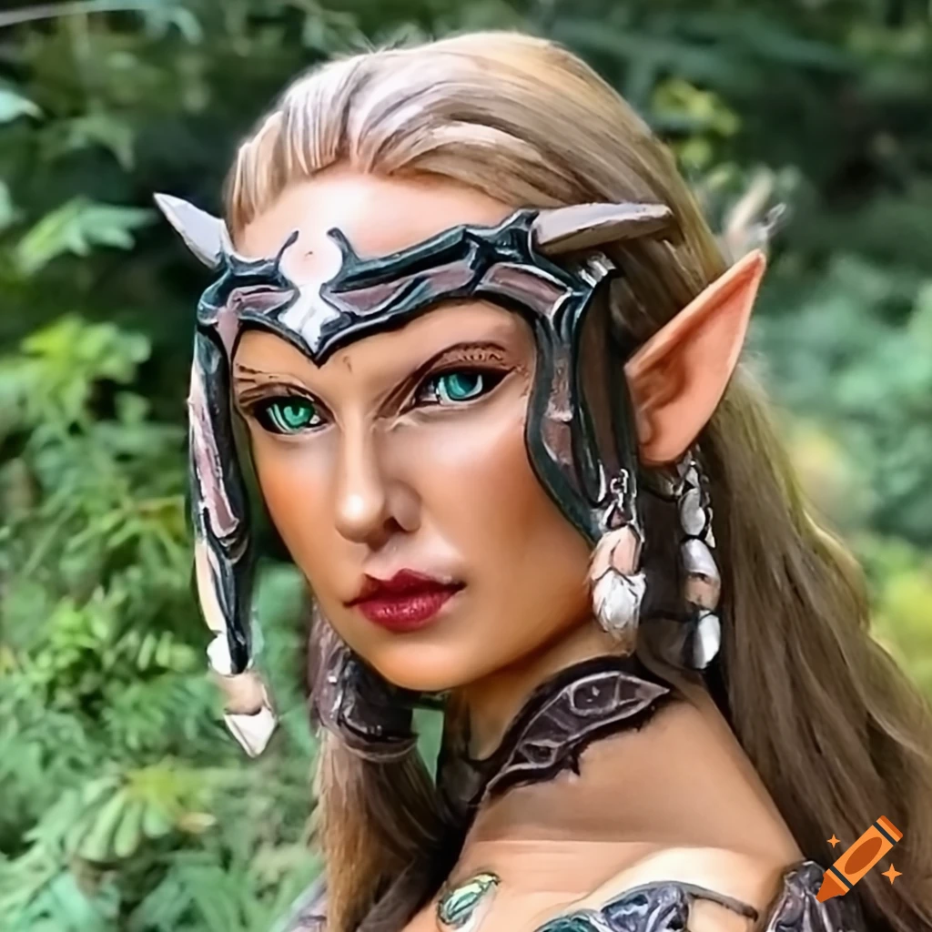 Beautiful feminine wood elf warrior, intricate details on Craiyon