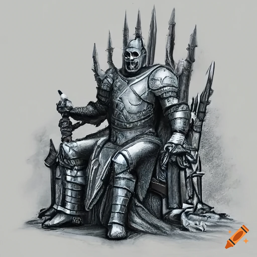 An ice king clad in armour sitting on his frozen throne on Craiyon