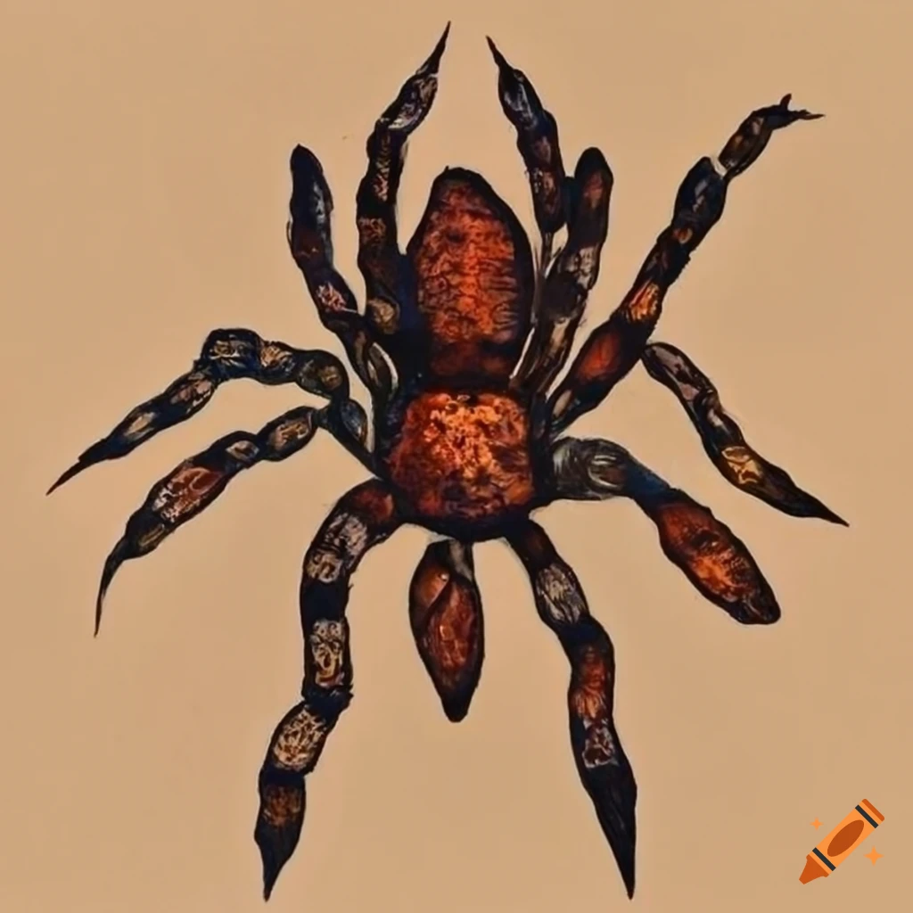 Tarantula from above in the style of egon schiele