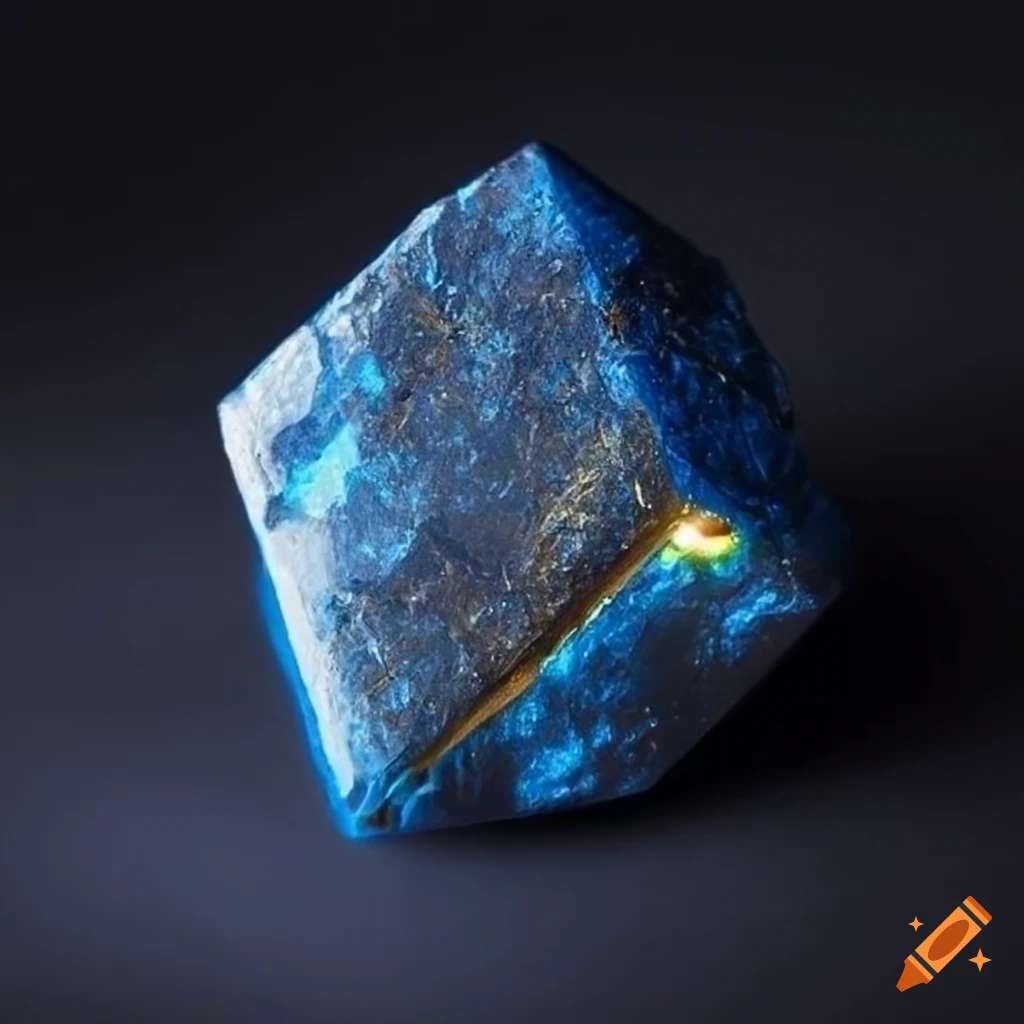 Blue lighting square meteorite with golden edges, bloom