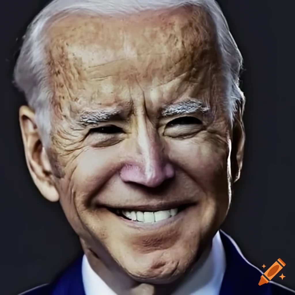 Face of joe biden with black eyes and a creepy smile