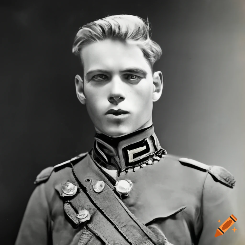 1930s photo of a young man war general with dirty blond hair and blue ...