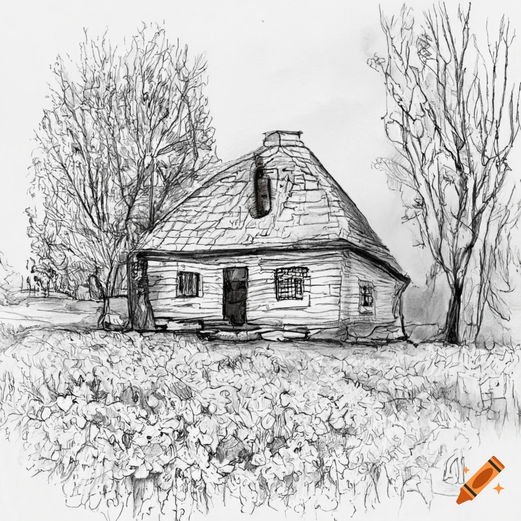 An old rural house in a moravian village surrounded by blooming lilac ...