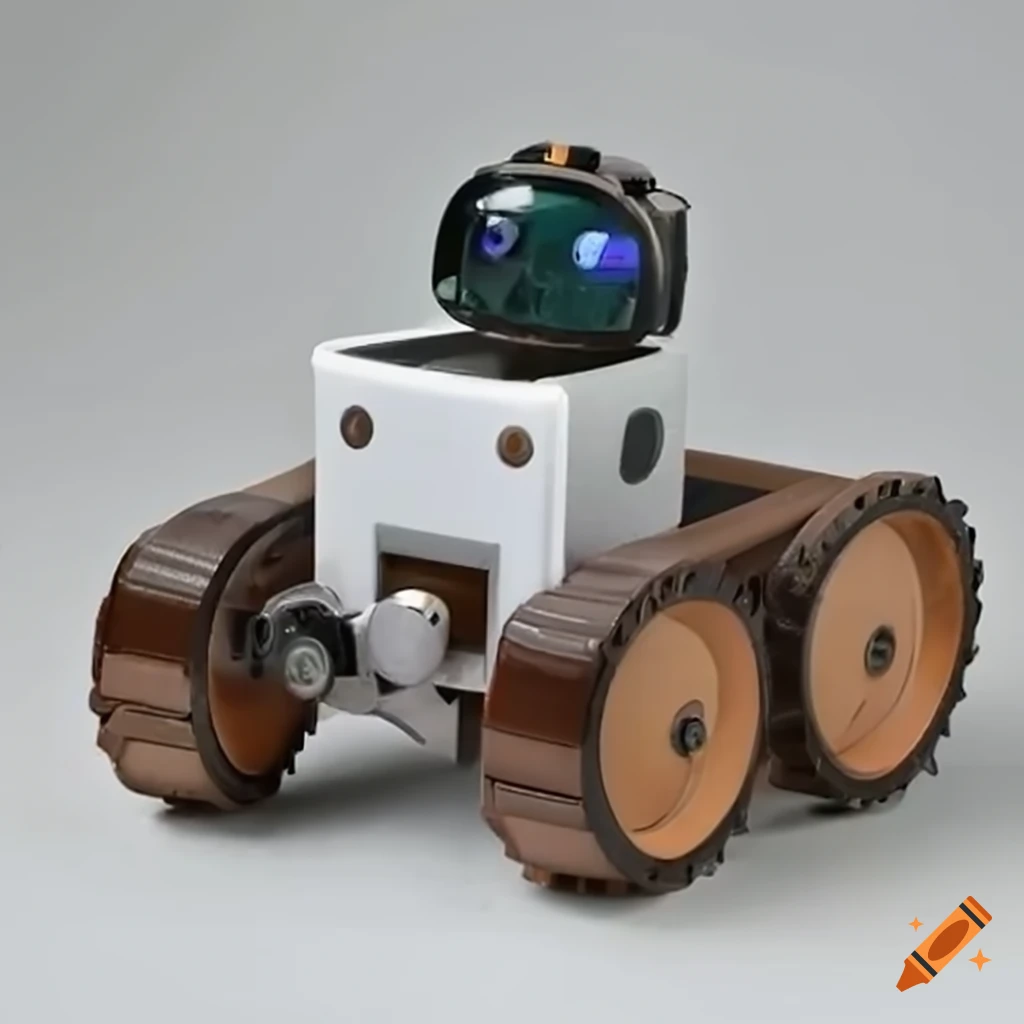 A small robot with pilots goggles helps a human drive a farm tractor ...