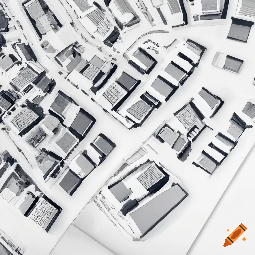 Village plan, architecture business blueprint model, birds eye view