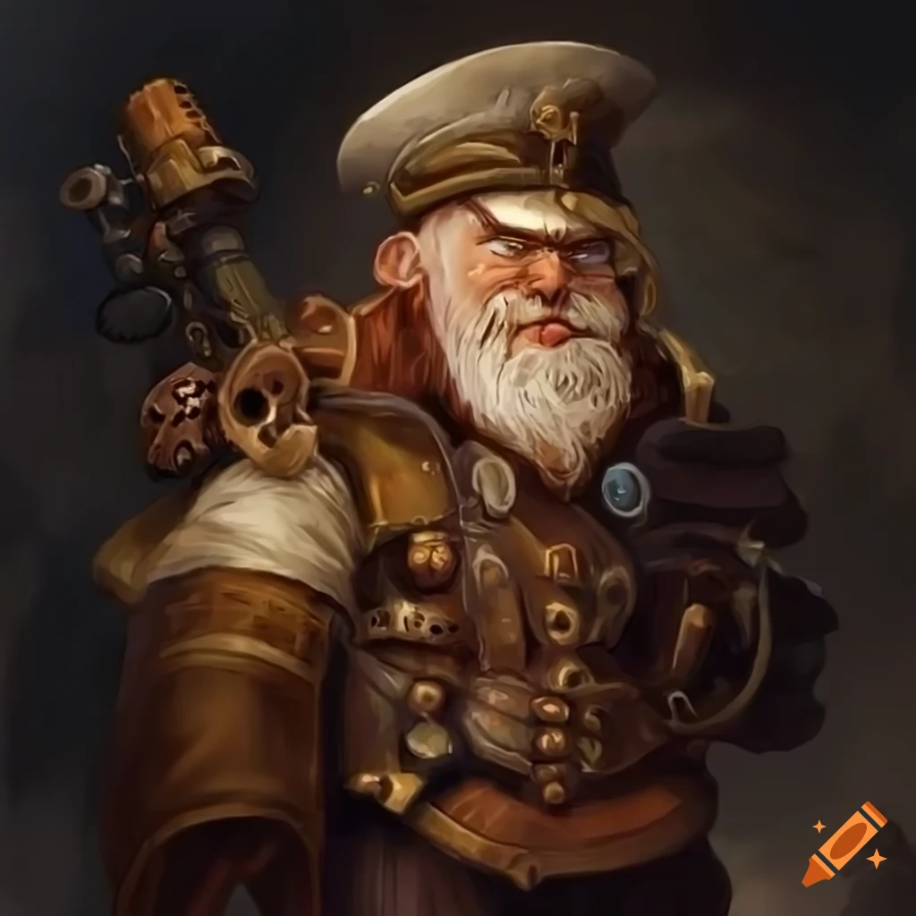 Magnus steambeard, steampunk dwarf in an anime style