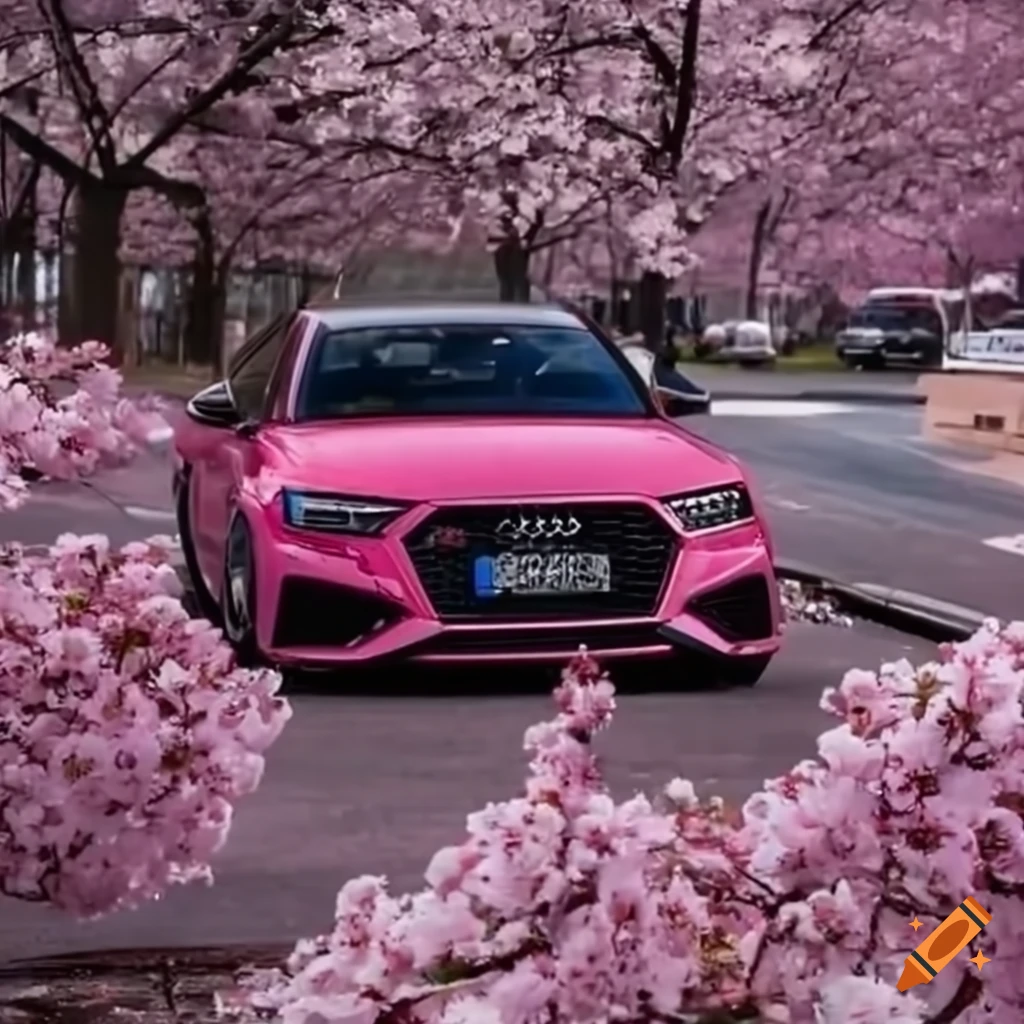 Stunning Audi RS7 surrounded by blooming cherry blossoms on Craiyon