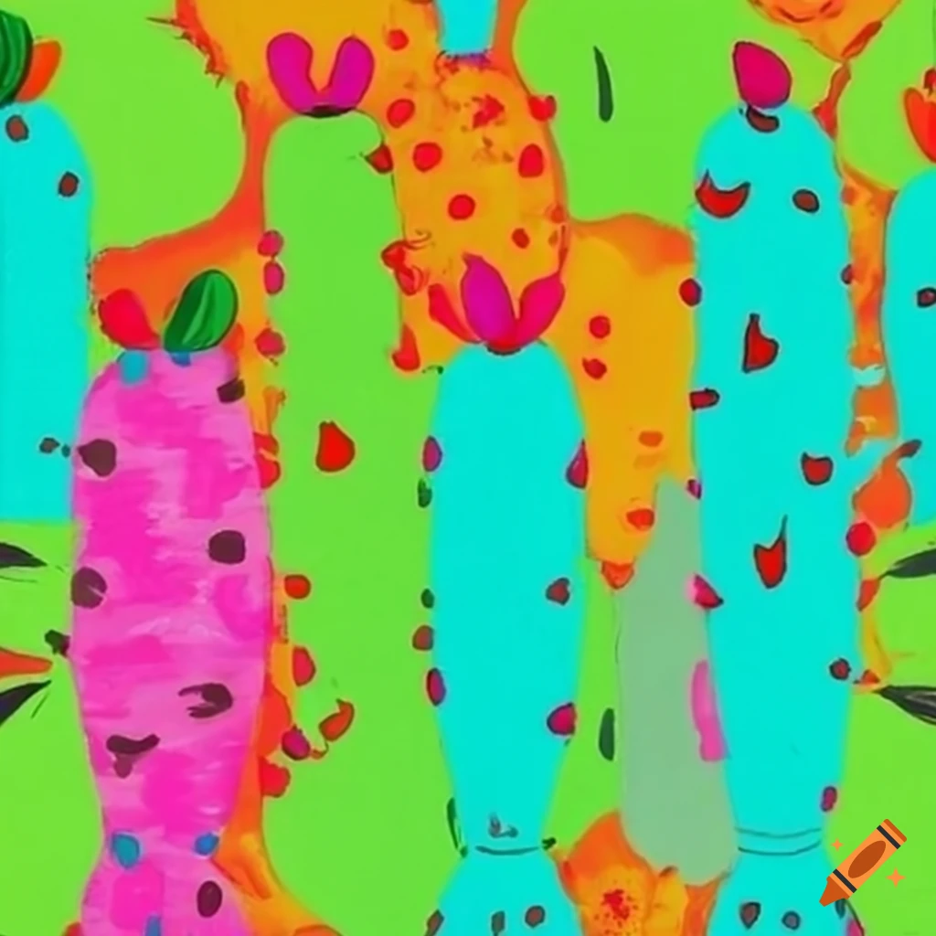 Cactus outrageous colors waterpaint simple lines
