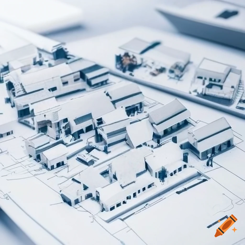 Village plan, architecture business blueprint model, birds eye view