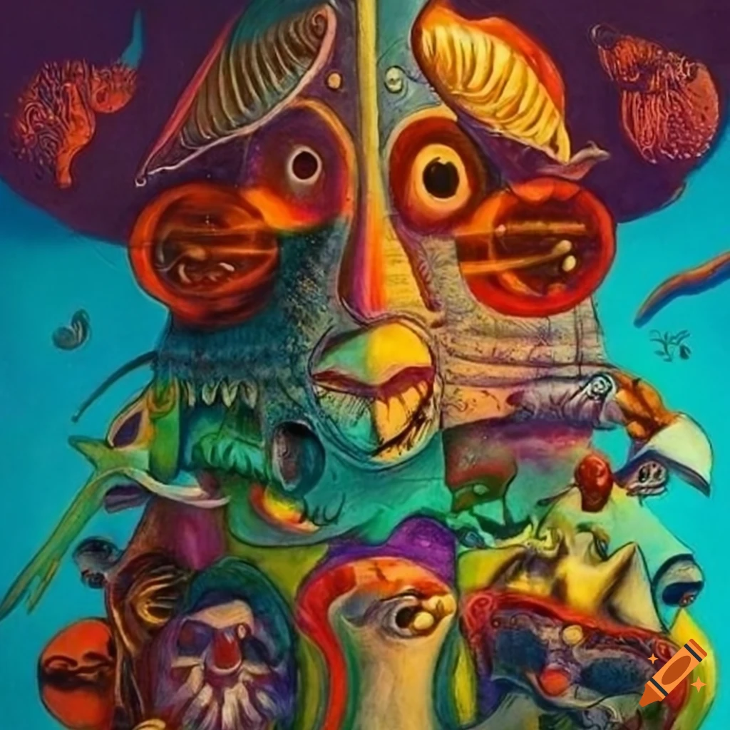 Alfred pellan drawing scene decor microcosme many creatures surrealist ...