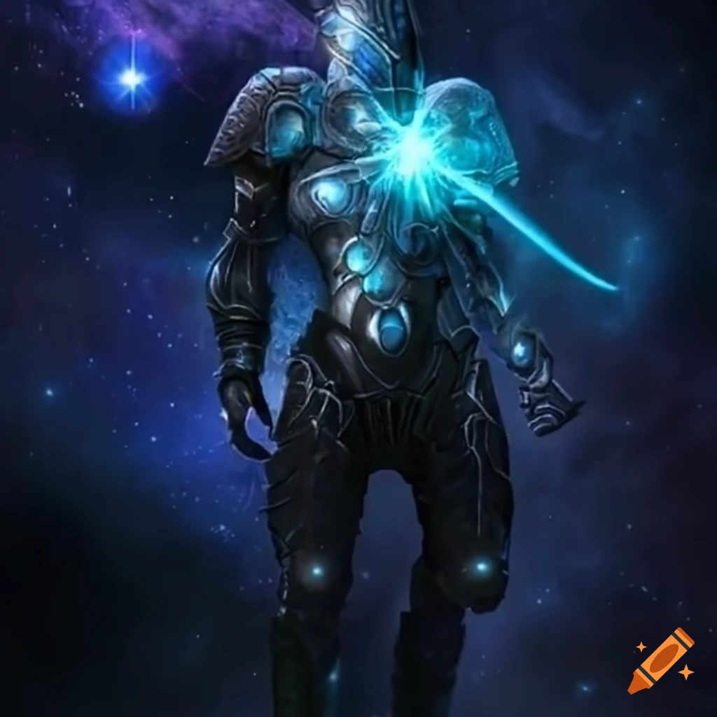 Cosmic warriorin armor powered by a black hole