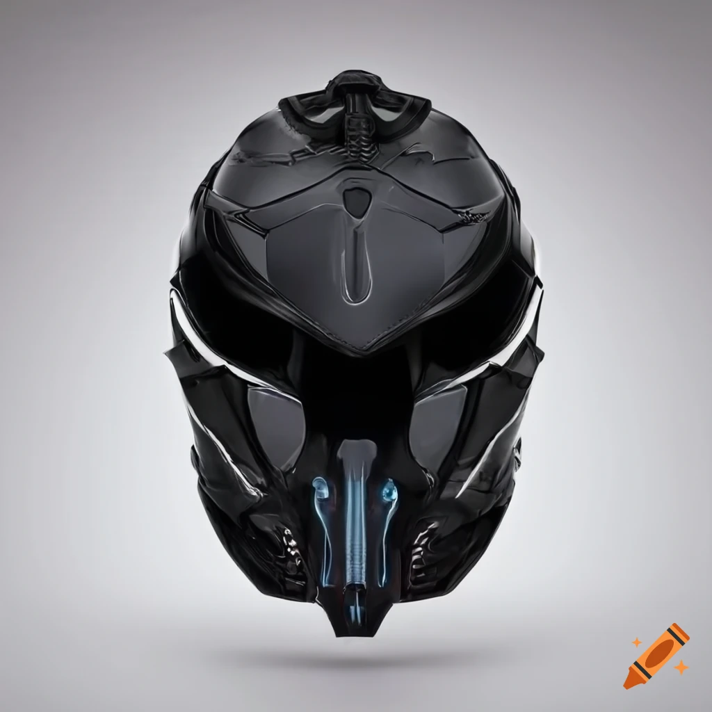 Sleek black symmetrical futuristic intricately detailed full-face ...