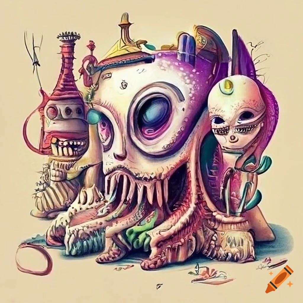 Joe fenton drawing scene decor microcosme many creatures surrealist ...