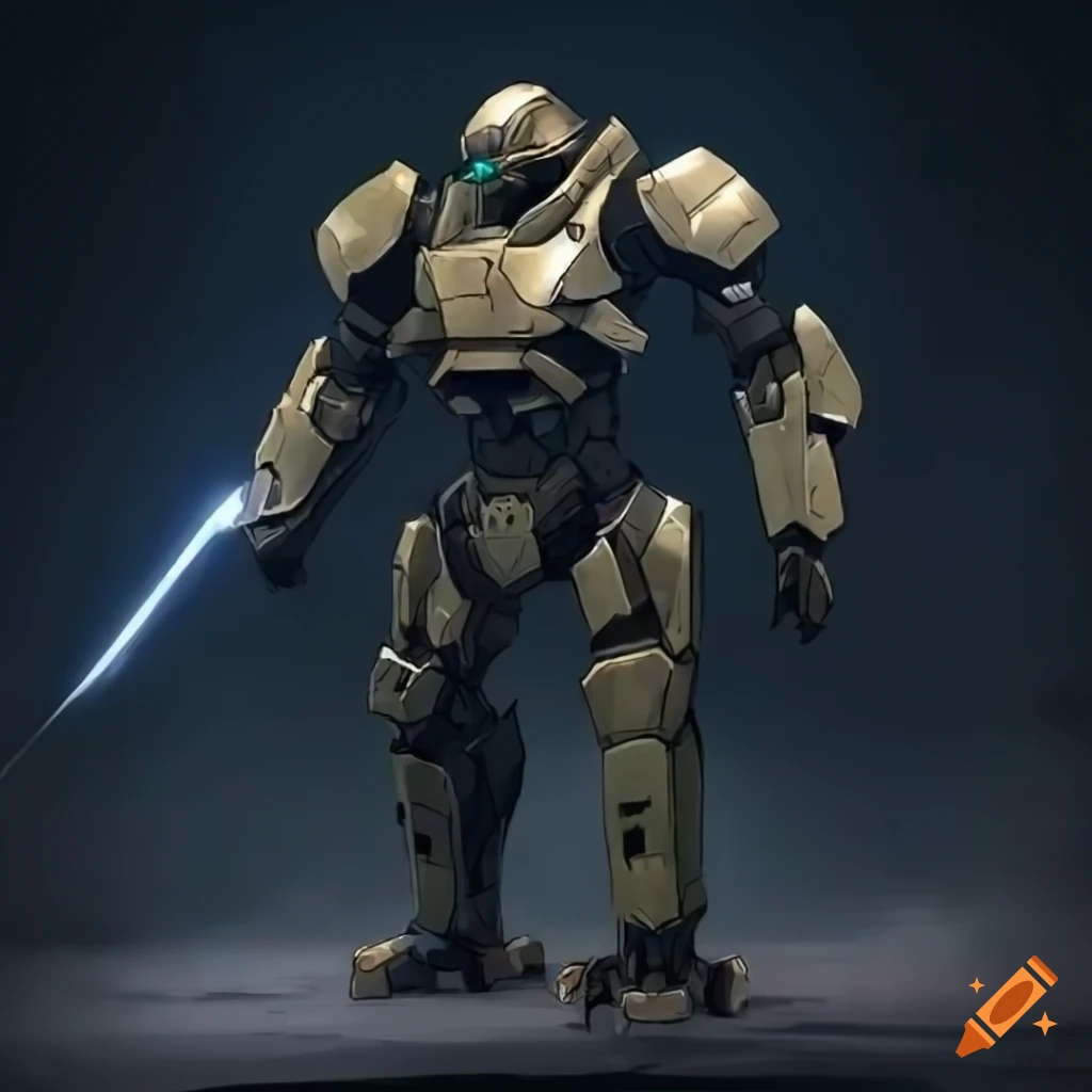 Odst standing next to a mech knightmare frame, high quality, attention ...