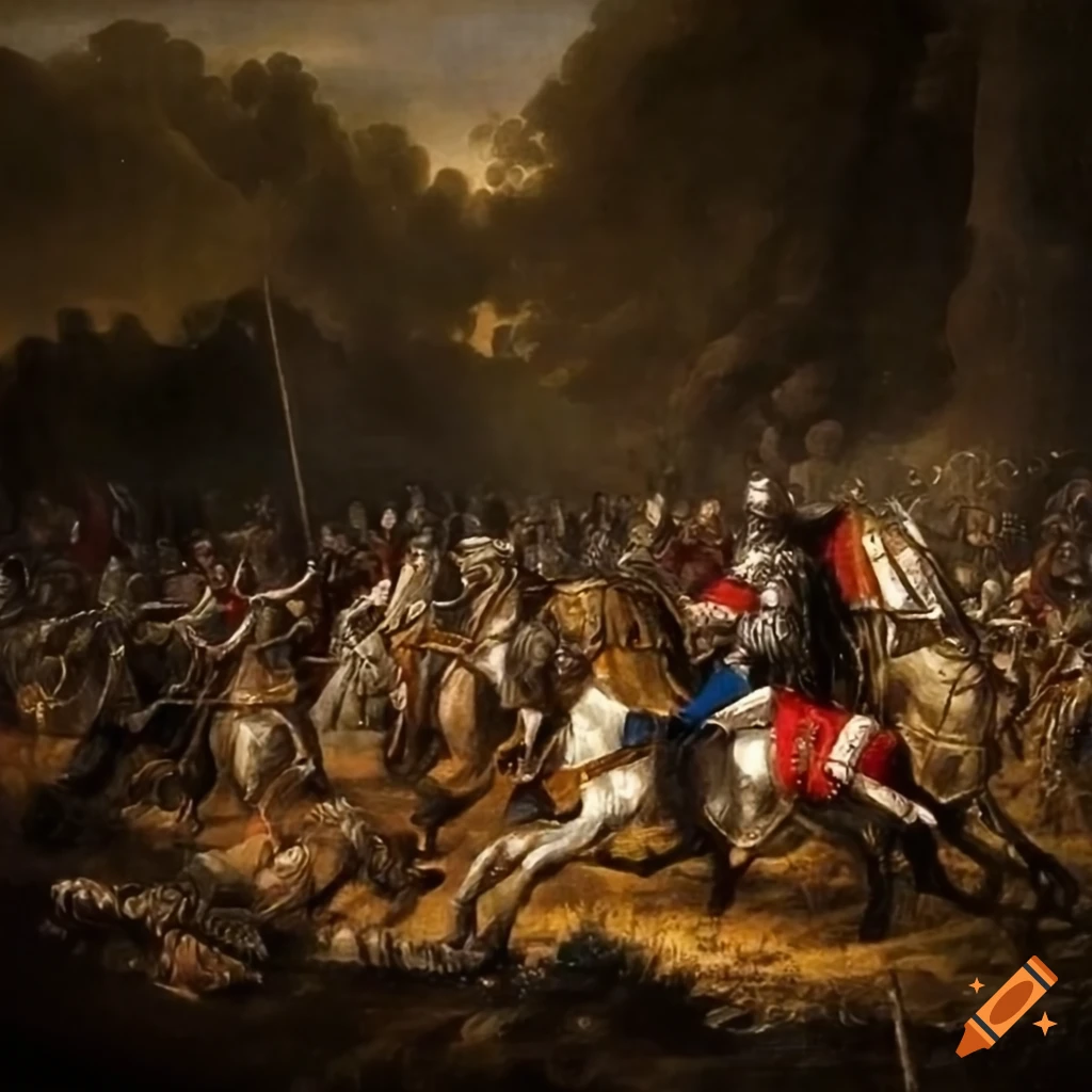 Depiction of an historic battle with charles martel leading his ...