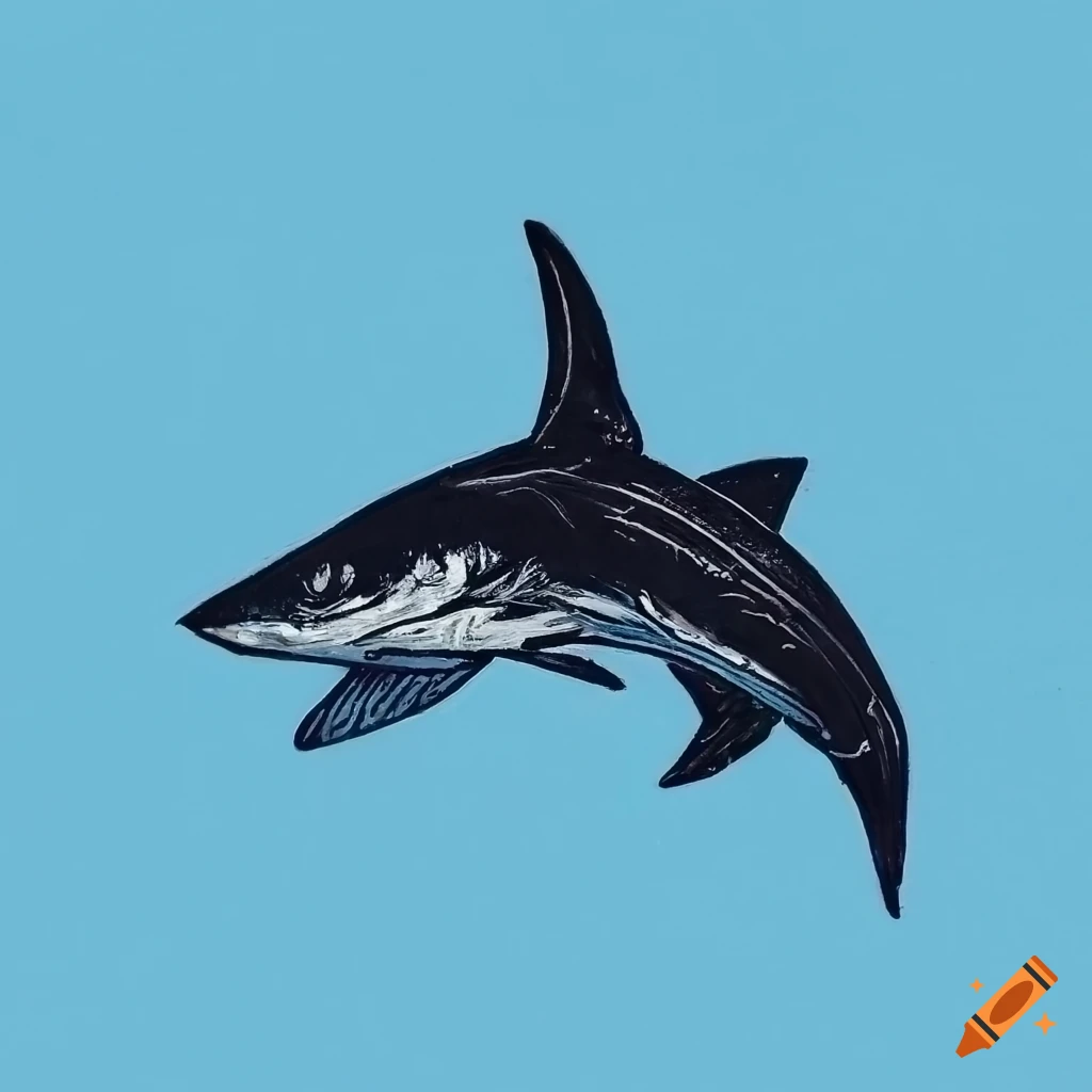 Shark, linocut, fine, realistic