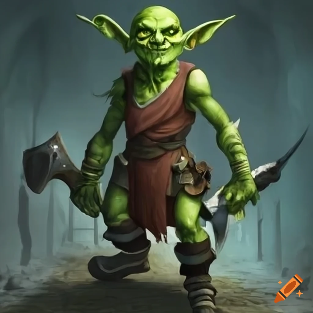 A menacing goblin with daggers lurking in the shadows on Craiyon