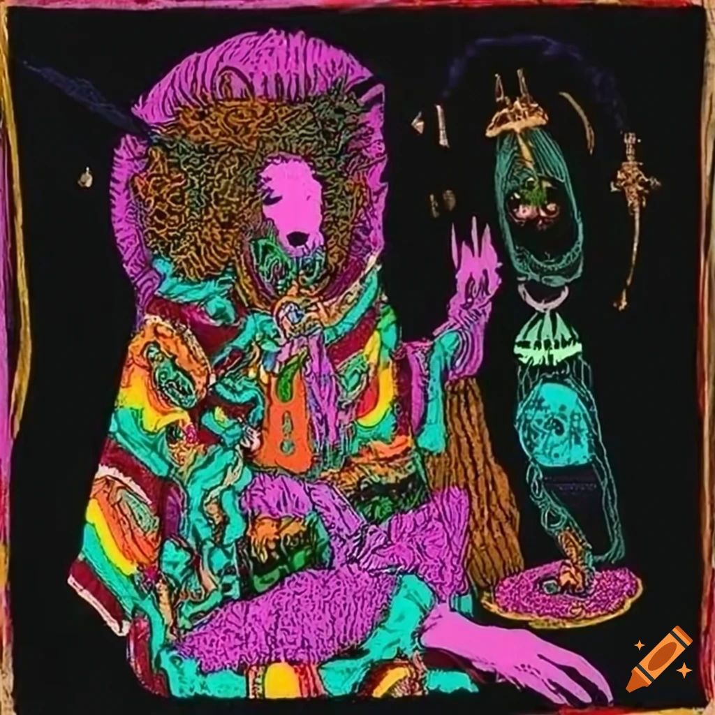 Groovy eccentric anthromorphic rat shaman clad in streetwear meditating ...