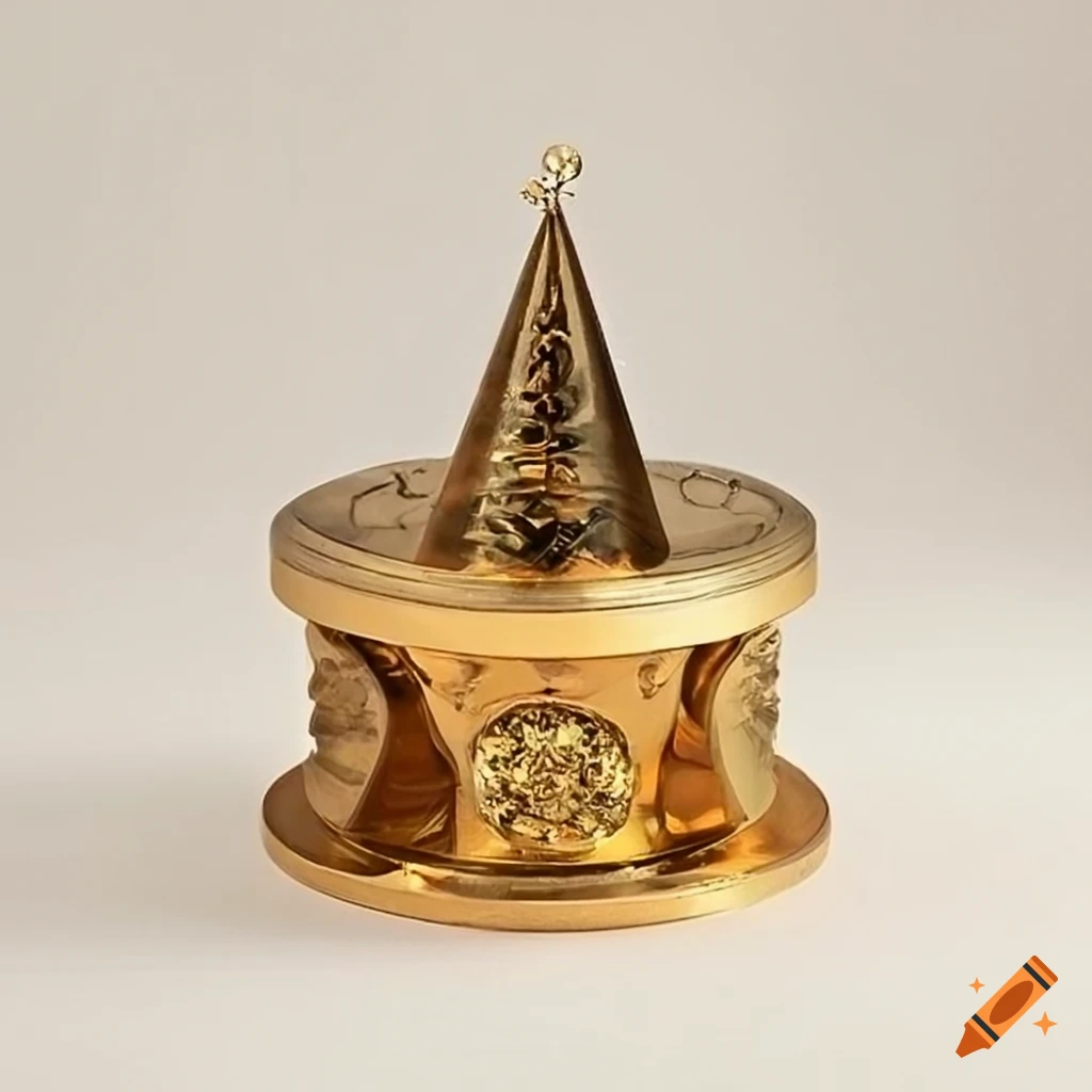 Large brass and crystal cone puzzle box with engravings