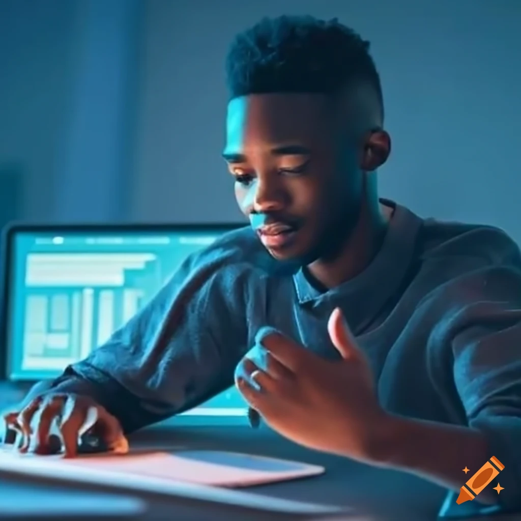 Young black software developer working on code at his desk