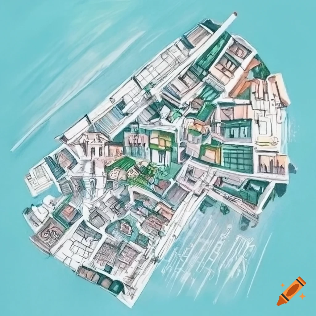 Village plan, architecture business blueprint model, birds eye view