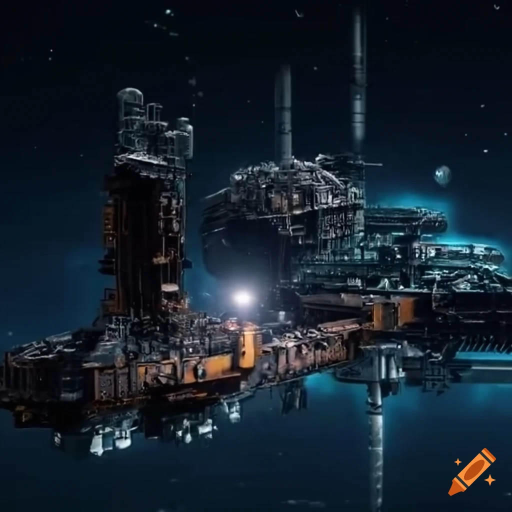 Nostromo docking with a refinery in space