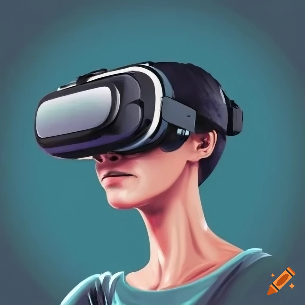 Illustrate a person wearing a vr headset looking left on Craiyon